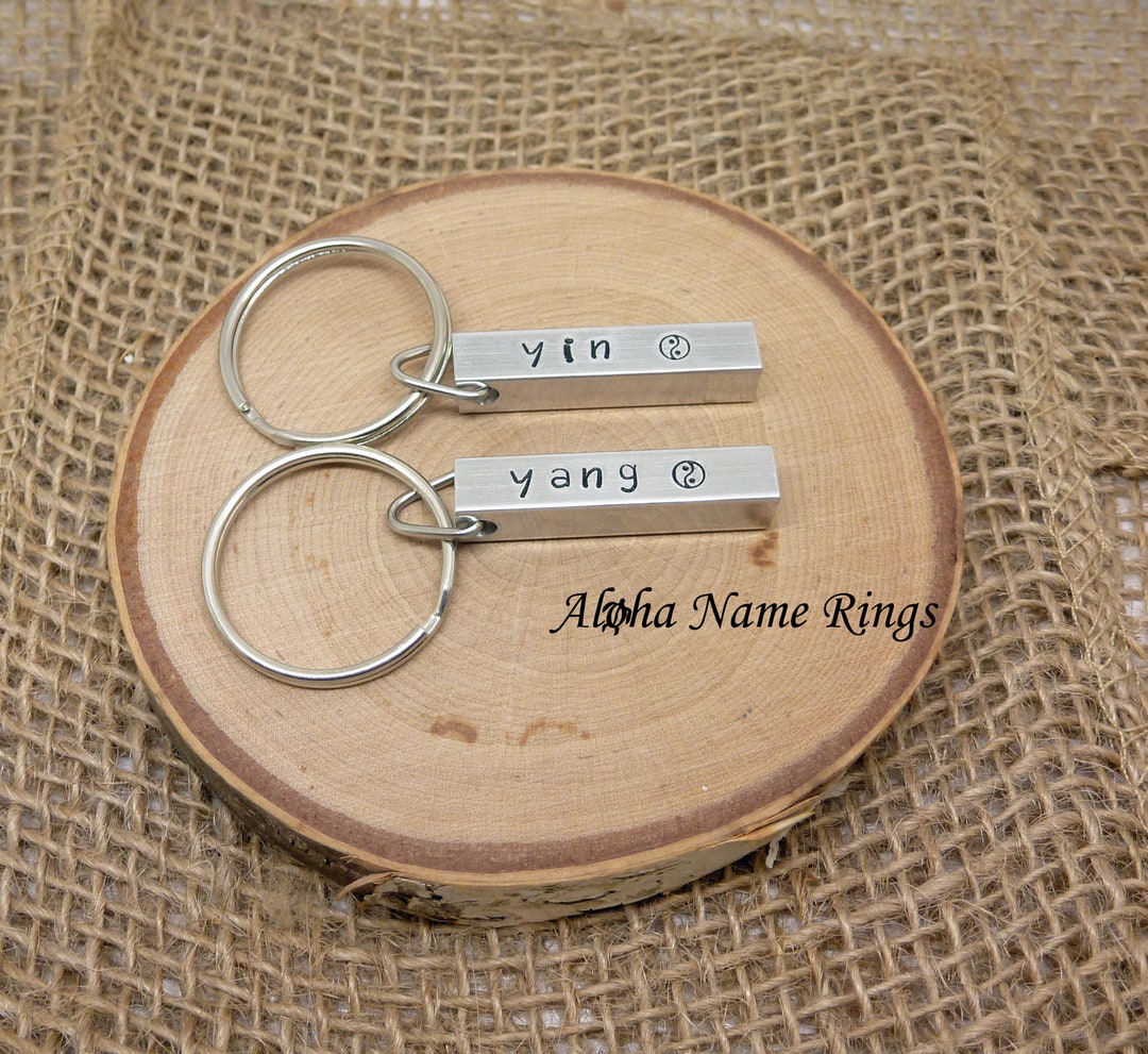 Yin Yang Hand Stamped Key Chain Set Best Friends BFF Keyring Set ANR ...