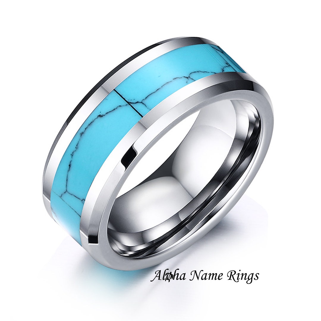 Tungsten Carbide Ring With Kallaite Turquoise Inlay. Comfort Fit Band ...