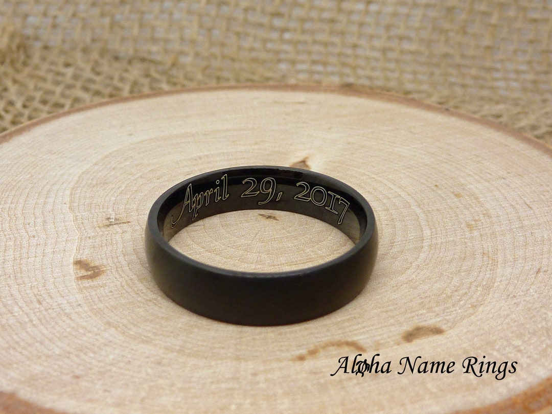 Brushed Matte Black Stainless Steel Unisex Name Ring 6mm Promise Ring ...
