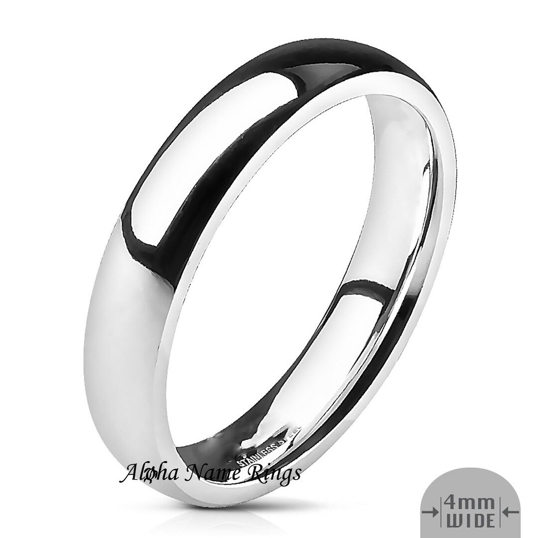 Stainless Steel Domed Ring for Men or Women 4mm Promise Ring Optional ...