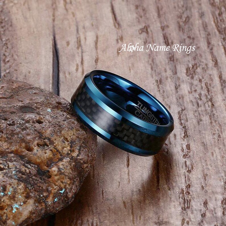 Blue Tungsten Carbide Ring With Black Carbon Fiber Inlay. - Etsy