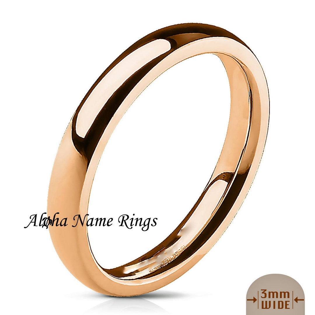 Rose Gold Stainless Steel Domed Ring Comfort Fit Wedding Band 3mm ...