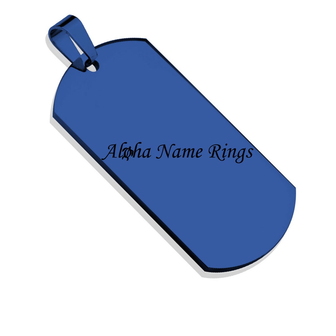 Blue Stainless Steel Military Style Dog Tag Pendant Laser Engraving ...
