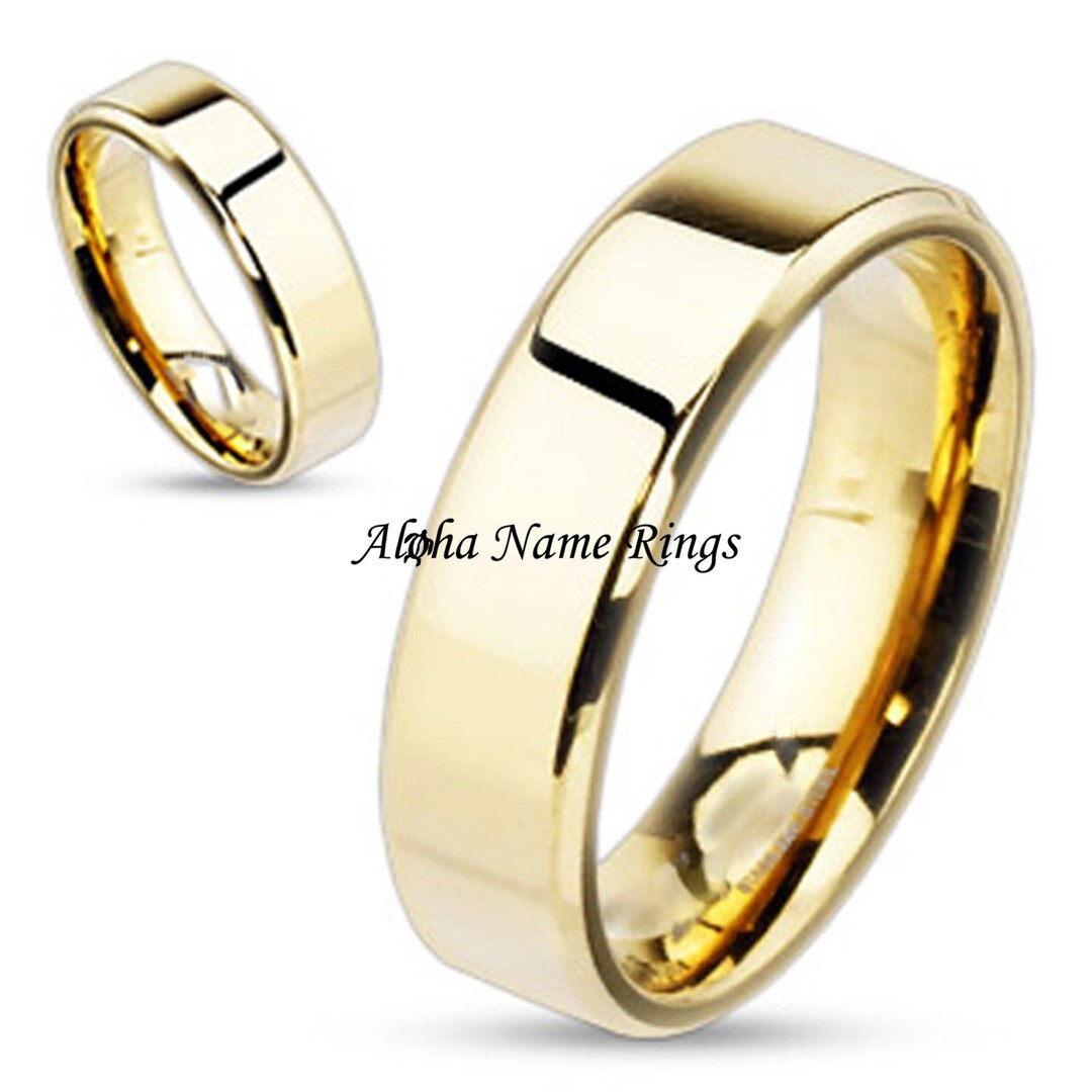 Gold I.P. Stainless Steel Name Ring for Men or Women Optional LASER ...