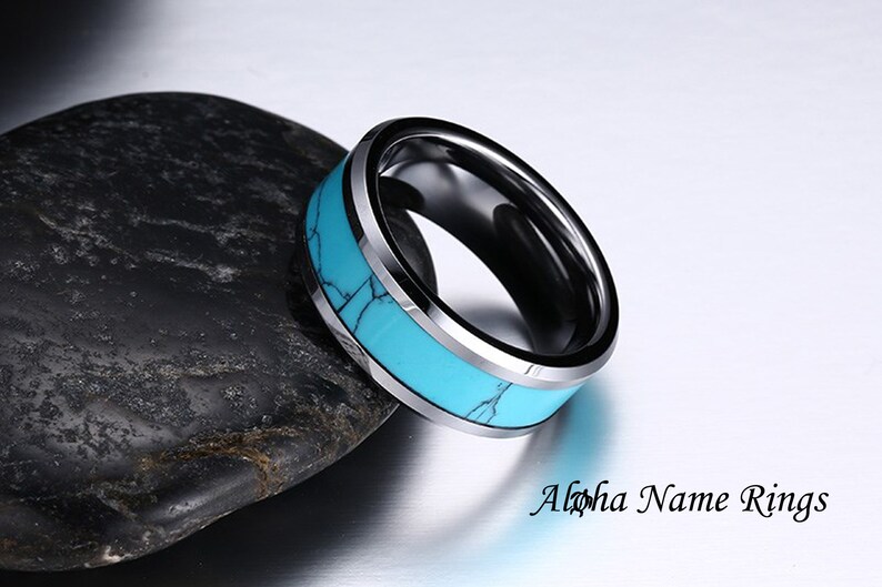 Tungsten Carbide Ring With Kallaite Turquoise Inlay. Comfort Fit Band ...