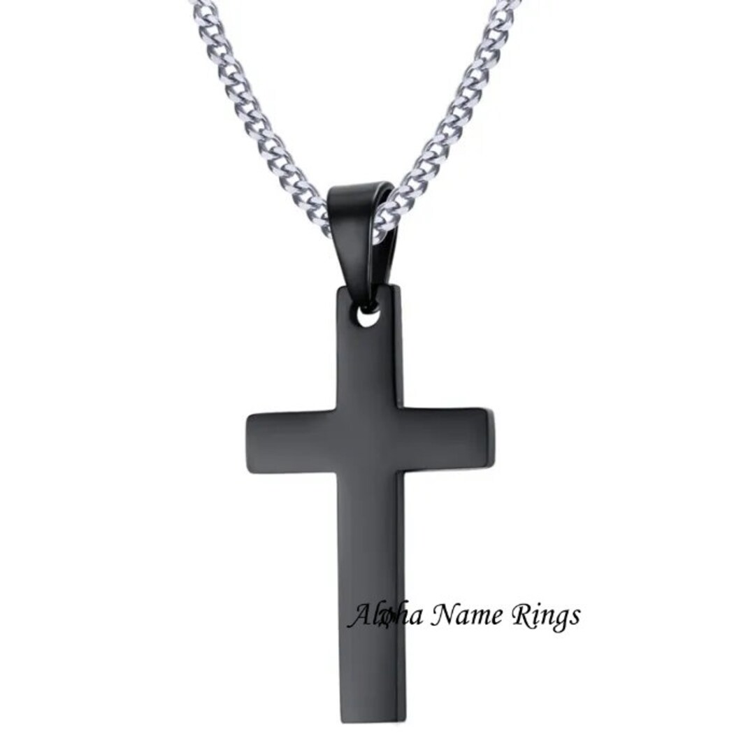 Black Stainless Steel Medium Size Cross Pendant Includes Chain. Laser ...