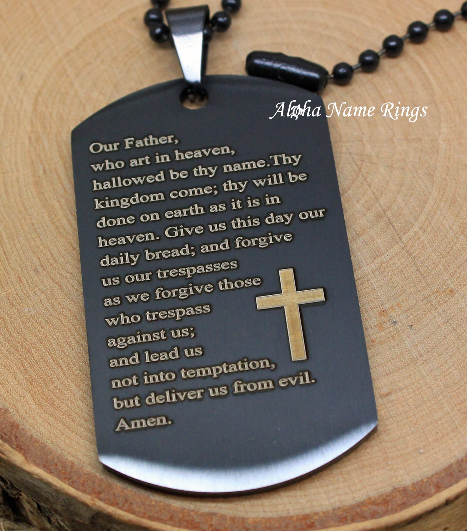 Lord's Prayer With Cross Black Stainless Steel Military Style Dog Tag ...
