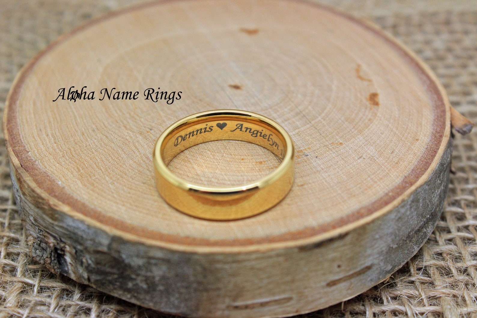 Gold I.P. Stainless Steel Name Ring for Men or Women Optional LASER ...