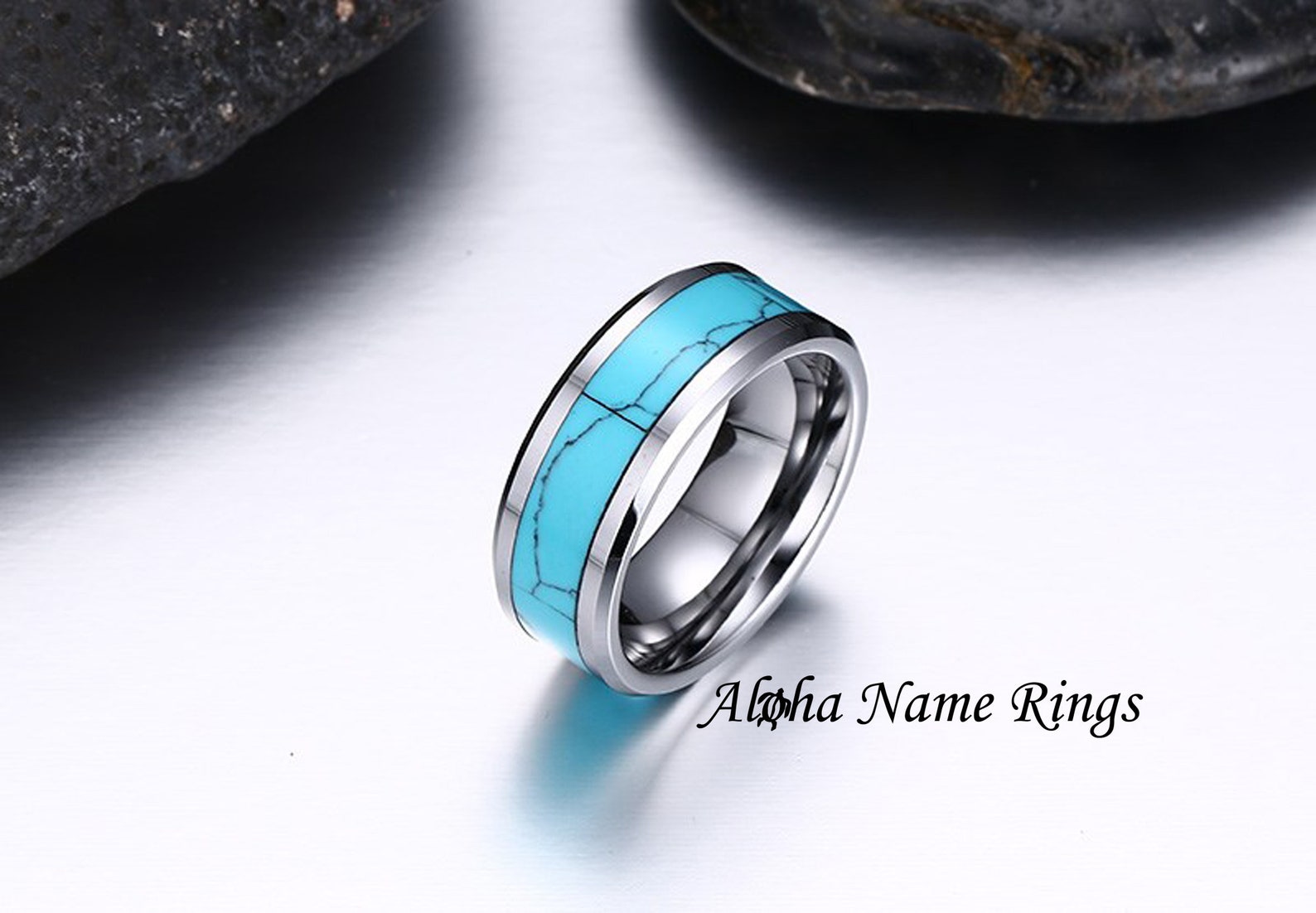 Tungsten Carbide Ring With Kallaite Turquoise Inlay. Comfort Fit Band ...