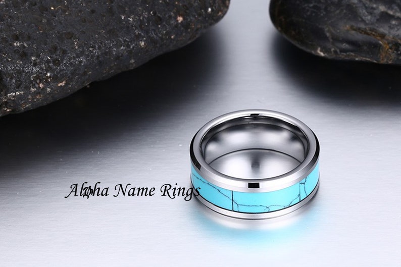 Tungsten Carbide Ring With Kallaite Turquoise Inlay. Comfort Fit Band ...