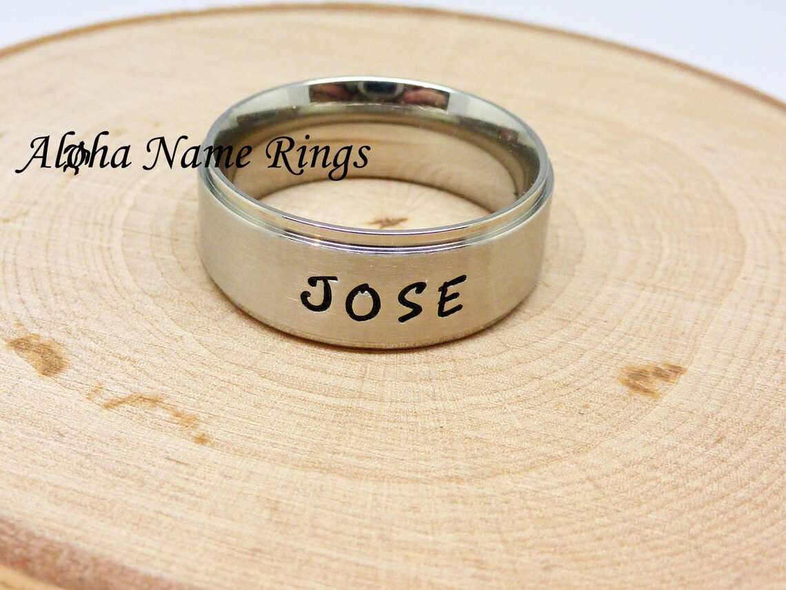 Hand Stamped Stainless Steel Name Ring Beveled Edge Comfort | Etsy