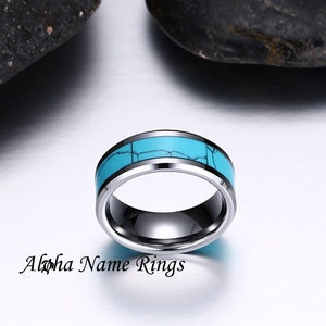 Tungsten Carbide Ring With Kallaite Turquoise Inlay. Comfort Fit Band ...