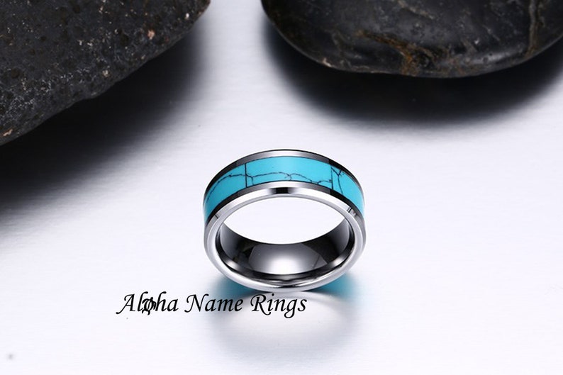Tungsten Carbide Ring With Kallaite Turquoise Inlay. Comfort Fit Band ...