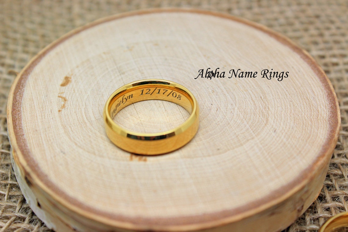 Gold I.P. Stainless Steel Name Ring for Men or Women Optional LASER ...