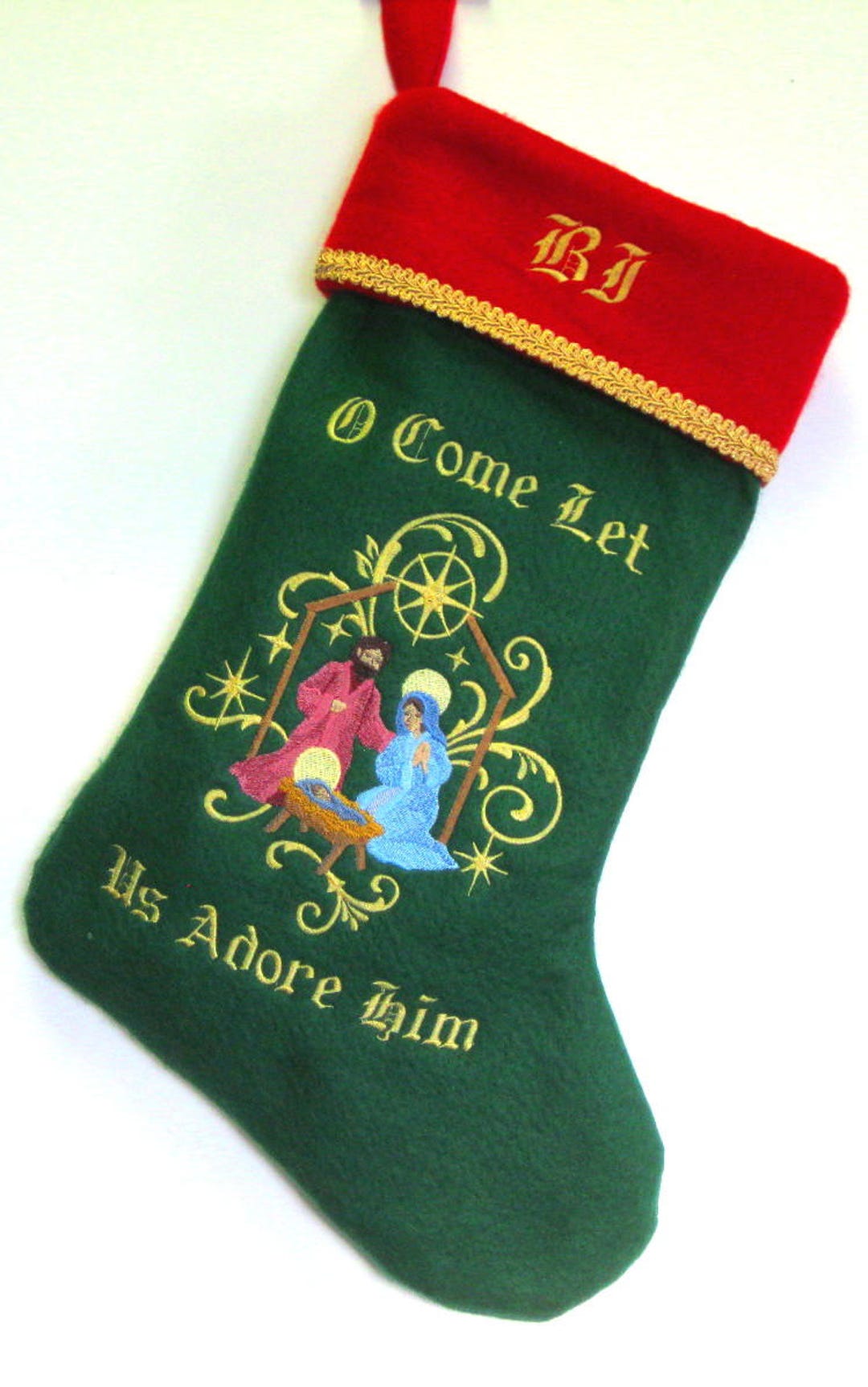 Religious Stocking Holy Family O Come Let Us Adore Him - Etsy
