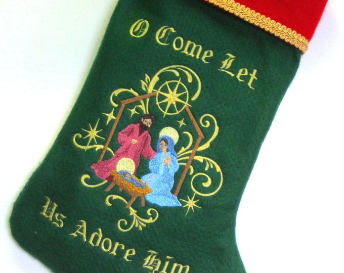 Religious Stocking Holy Family O Come Let Us Adore Him - Etsy