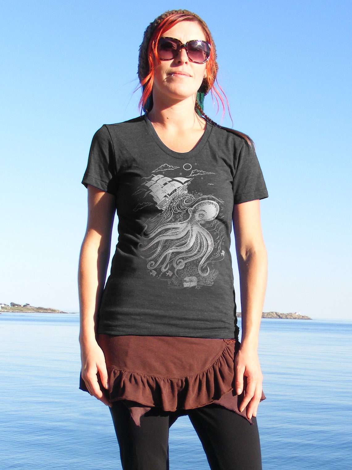 Sea Creature Shirt, Octopus Art, Kraken T Shirt, Marine Biology Screen ...