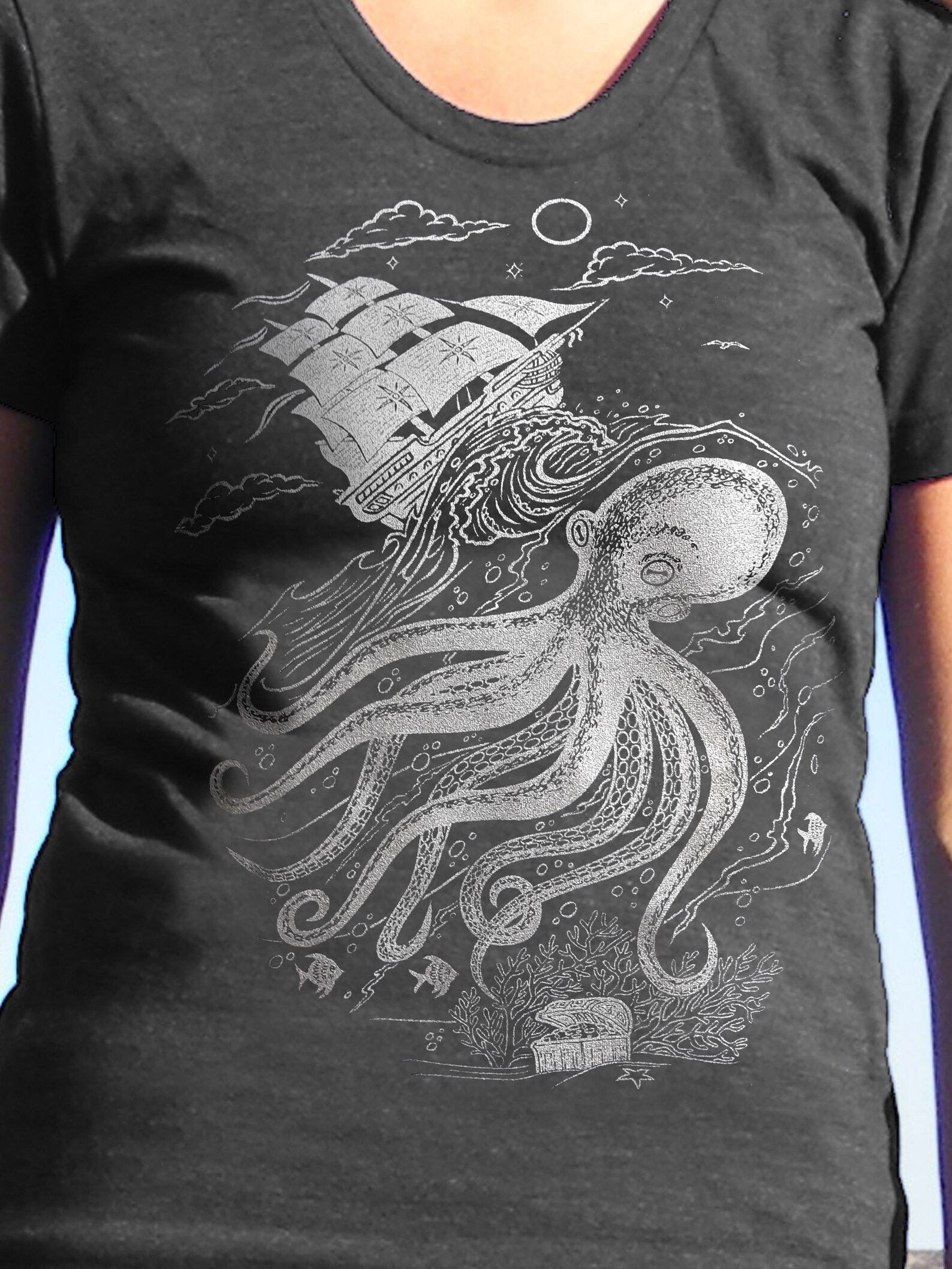 Sea Creature Shirt, Octopus Art, Kraken T Shirt, Marine Biology Screen ...