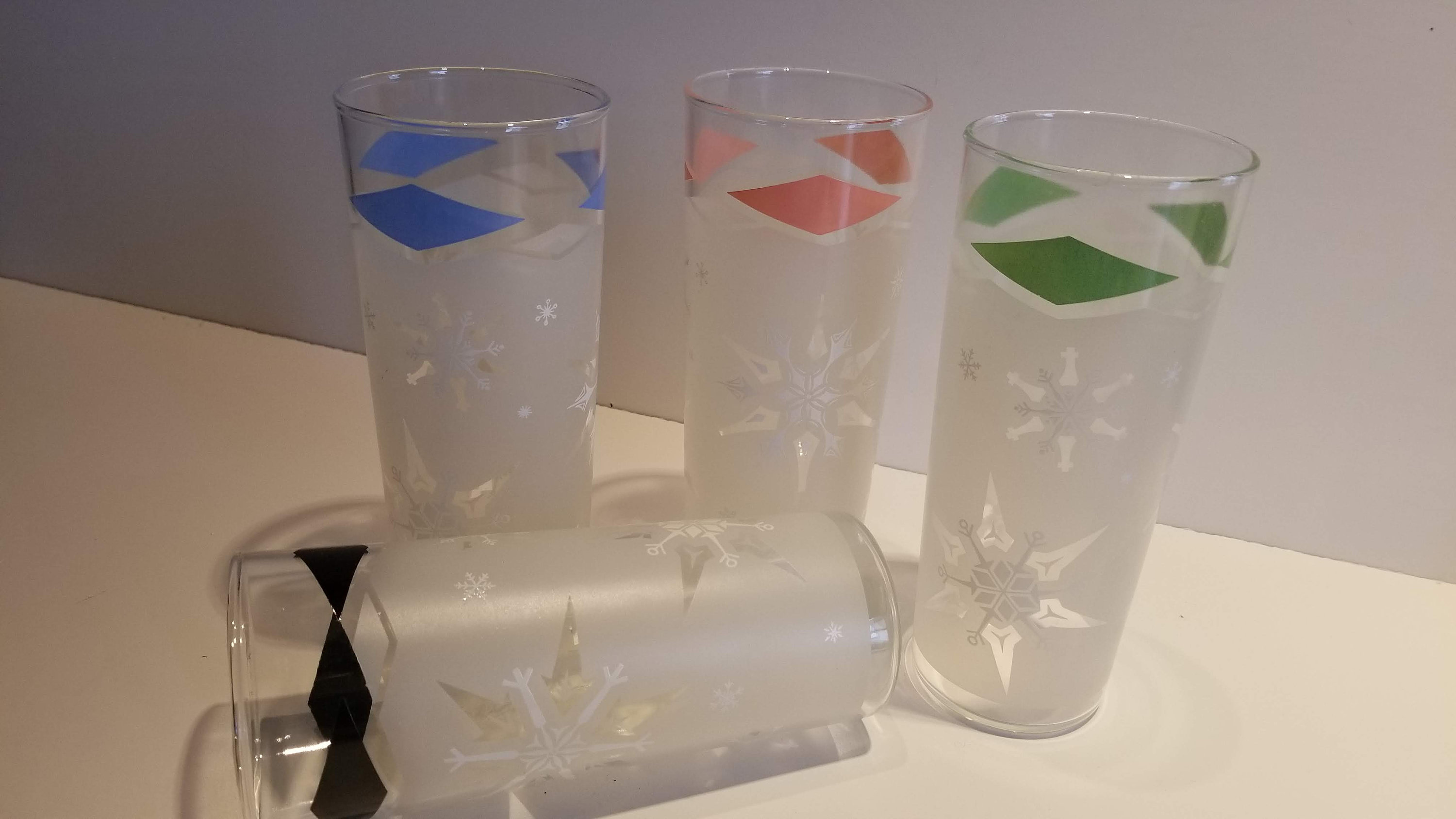 Tall Vintage Collins Glasses With Frosted Snowflake Design - Pink, Blue ...