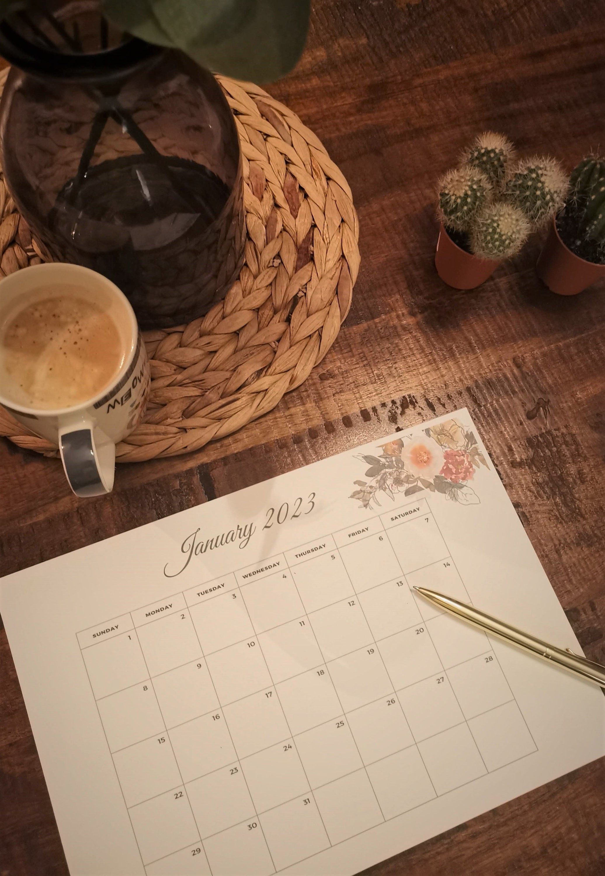 Botanical Sketch/water Colour Print 2023 Calendar 2023. A4 Printable ...
