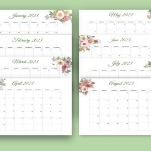 Botanical Sketch/water Colour Print 2023 Calendar 2023. A4 Printable ...