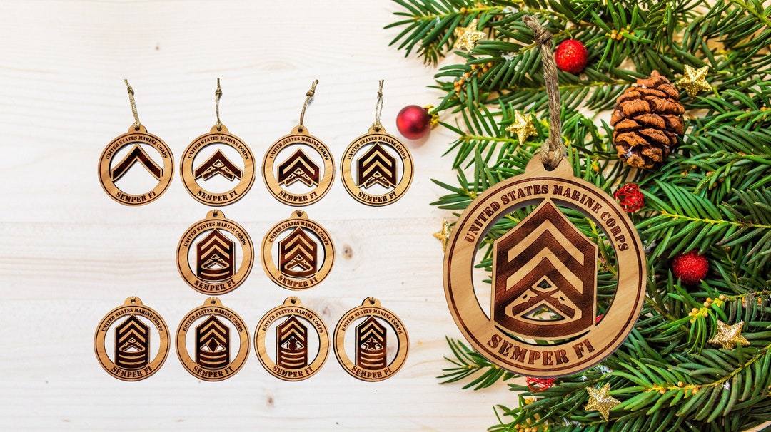 US Marine Corps Ranks Chevron Wooden Christmas Tree Ornament, USMC Gift ...