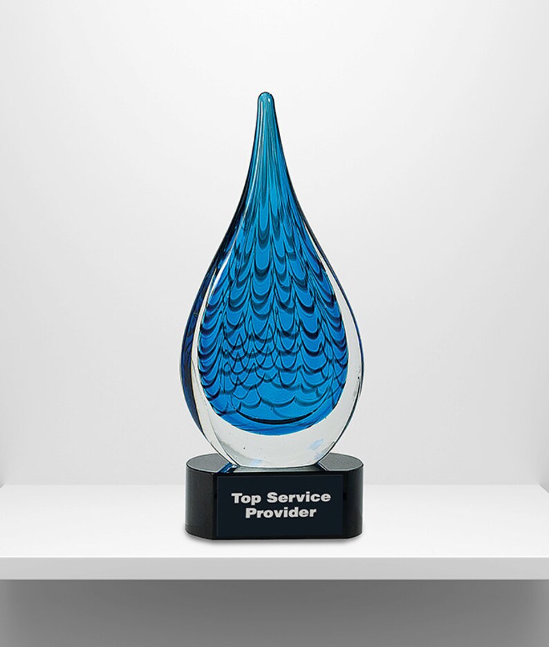 Glass Art Personalized Recognition Award Blue Rain Drop - Etsy