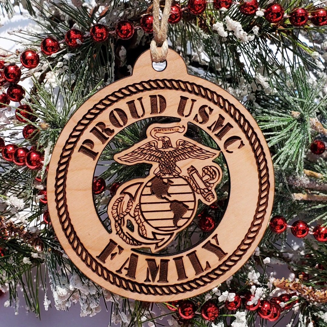USMC Family Christmas Ornament: Engraved Cherry Wood Marine Corps Gift ...