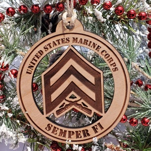 US Marine Corps Ranks Chevron Wooden Christmas Tree Ornament, USMC Gift ...