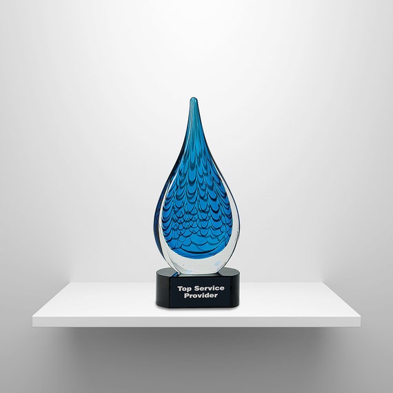 Glass Art Personalized Recognition Award Blue Rain Drop - Etsy