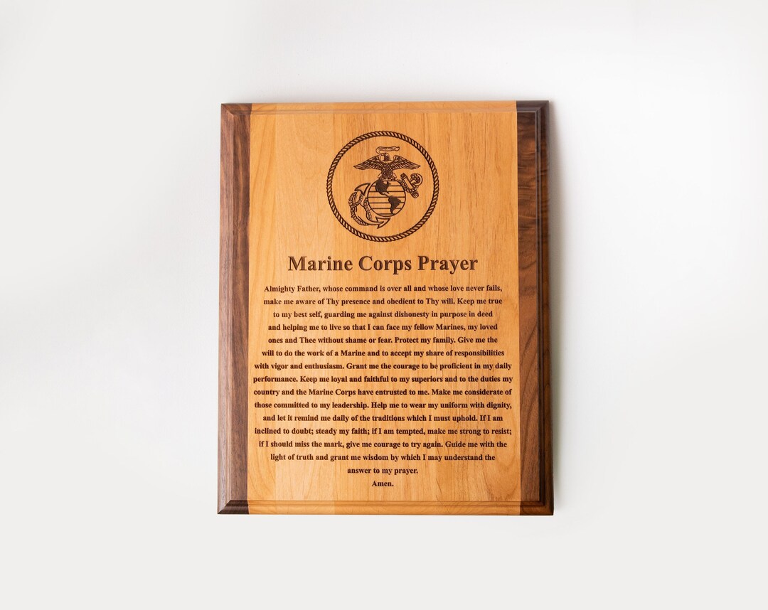 10.5 X 13 Inch Engraved Marine Corps Prayer Two Tone Alder and Walnut ...