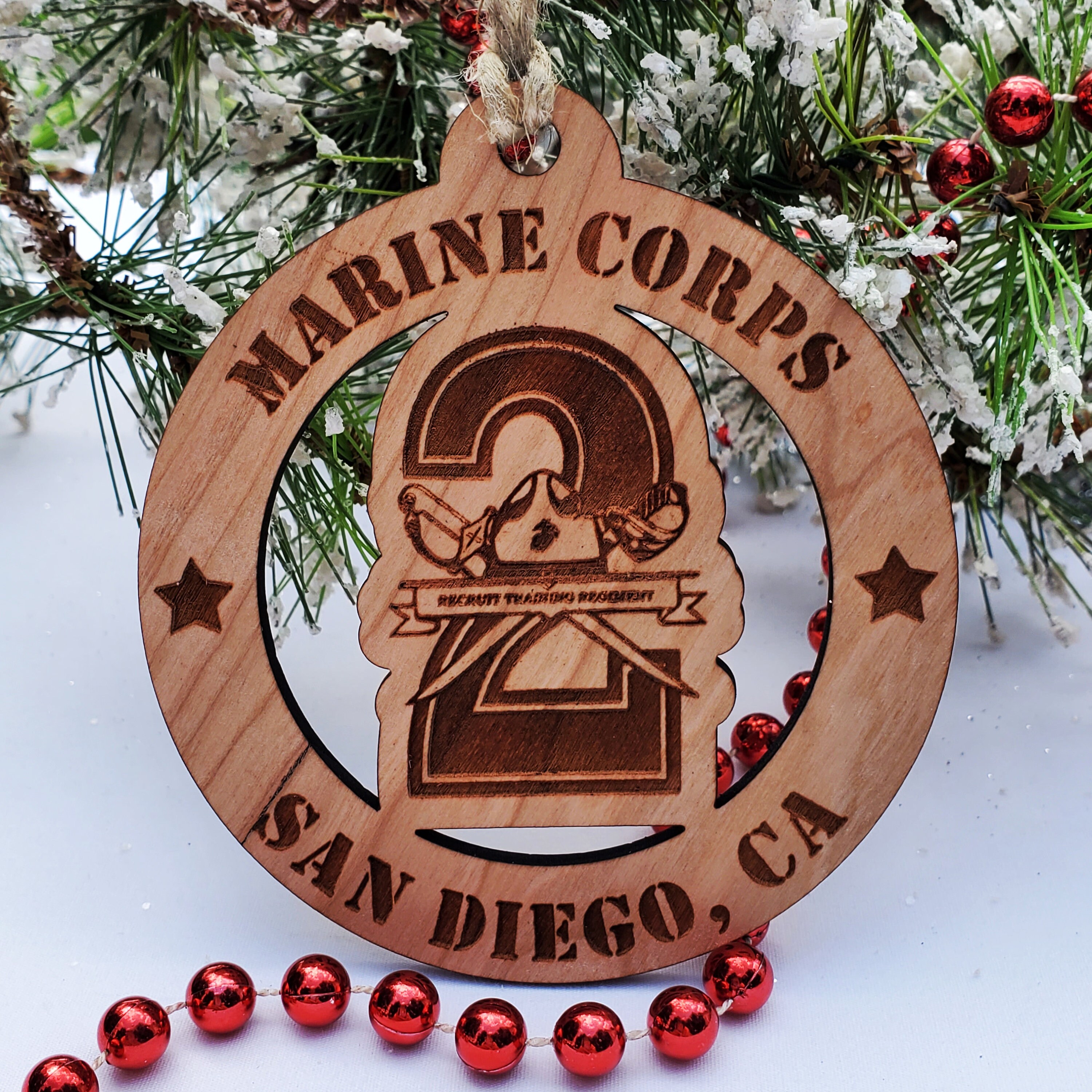 US Marine Corps Wooden Christmas Ornament: Parris Island or San Diego ...