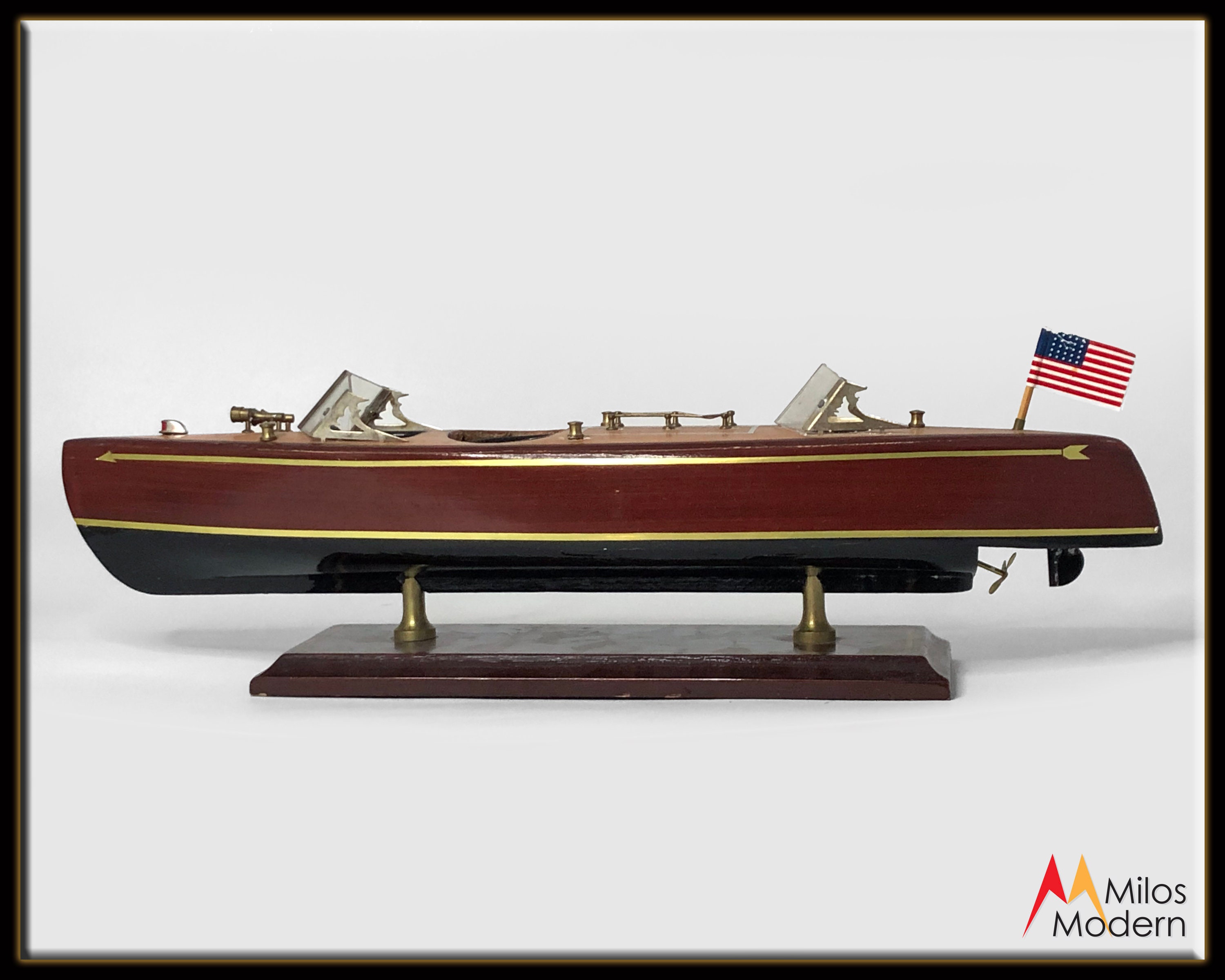 Vintage 50s Mahogany Wood Speedboat Model on Stand 16" Long - Etsy