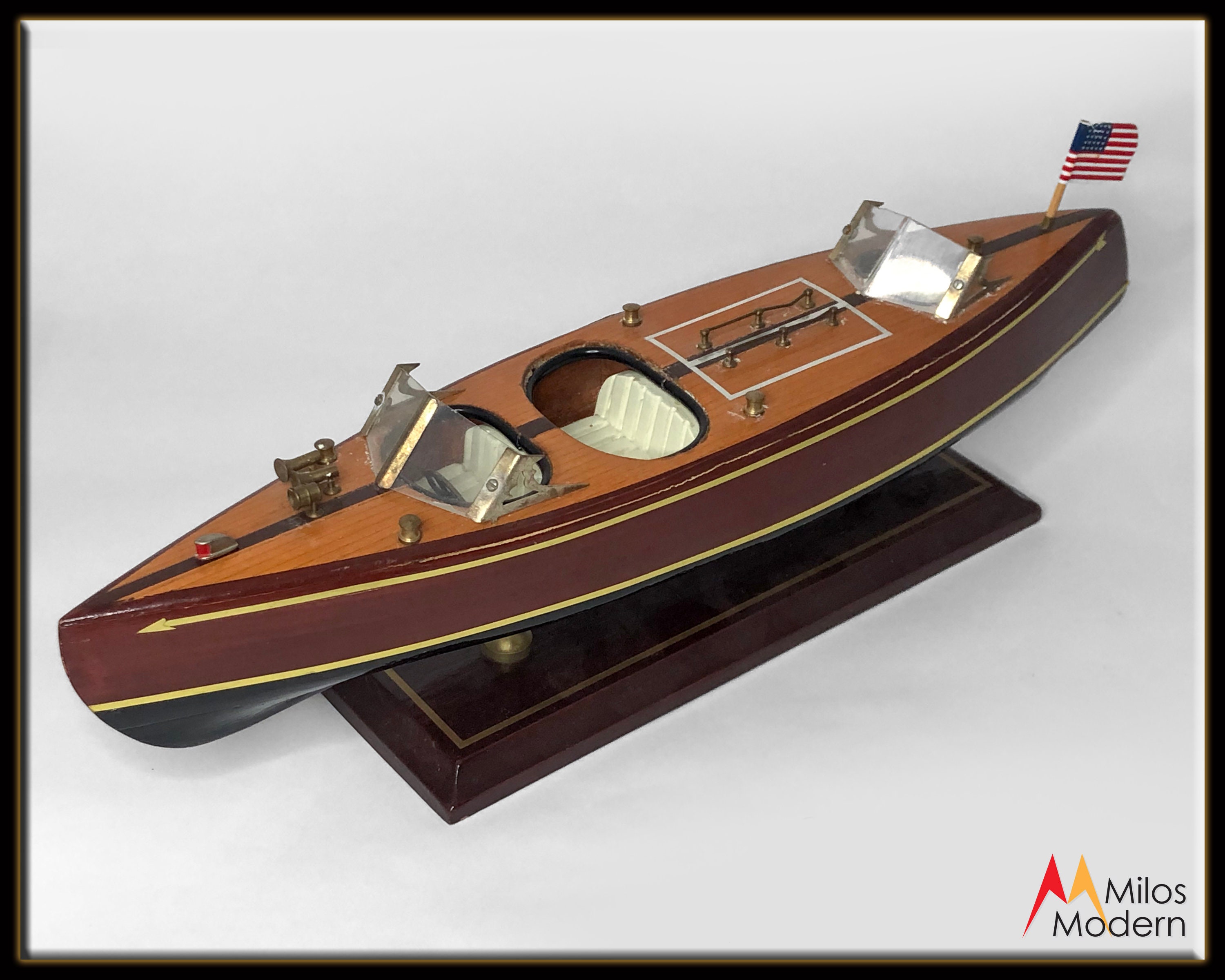 Vintage 50s Mahogany Wood Speedboat Model on Stand 16" Long - Etsy