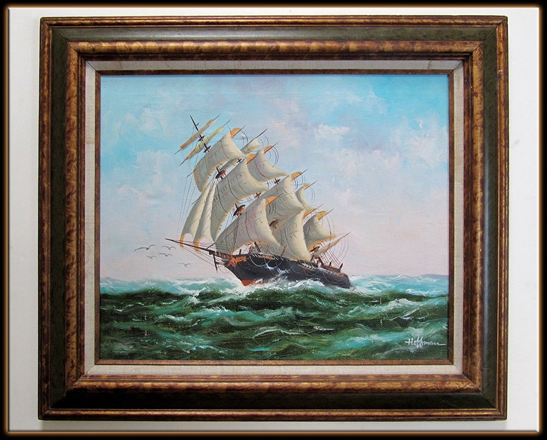 Vintage 30s Oil Painting William Hoffman Tall Sailing Ship | Etsy