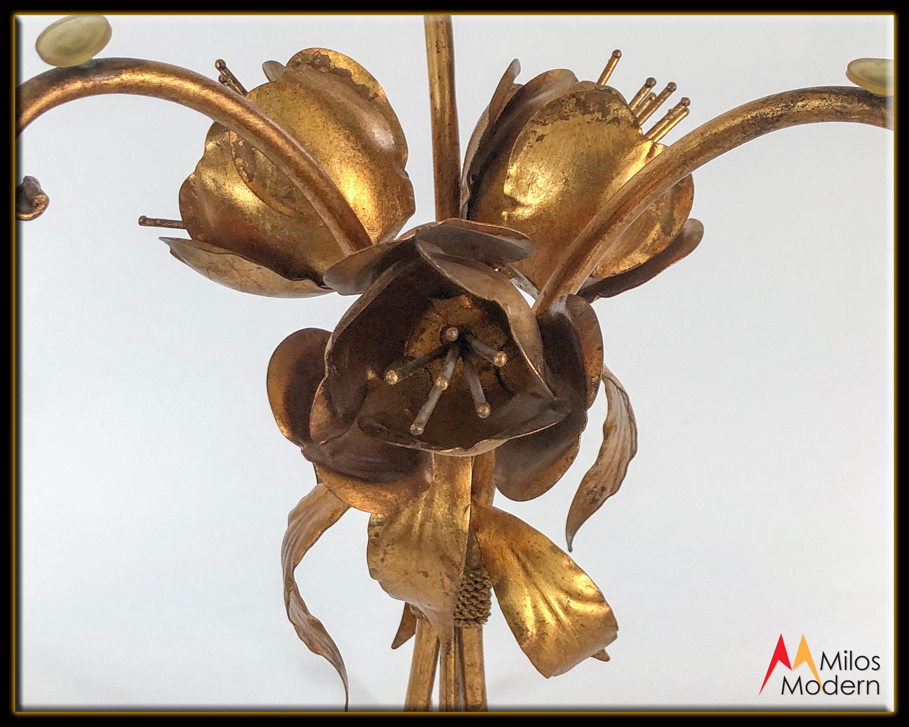 Vtg 60s Hollywood Regency Italian Gold Gilded Tulip Floral Sheaf Table ...