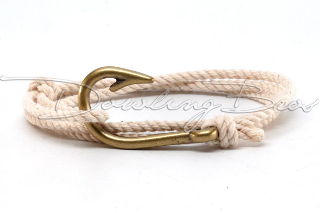 Ivory White Cotton Rope Fish Hook Bracelet - Etsy