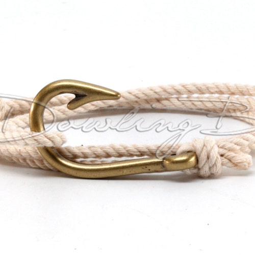 Ivory White Cotton Rope Fish Hook Bracelet - Etsy