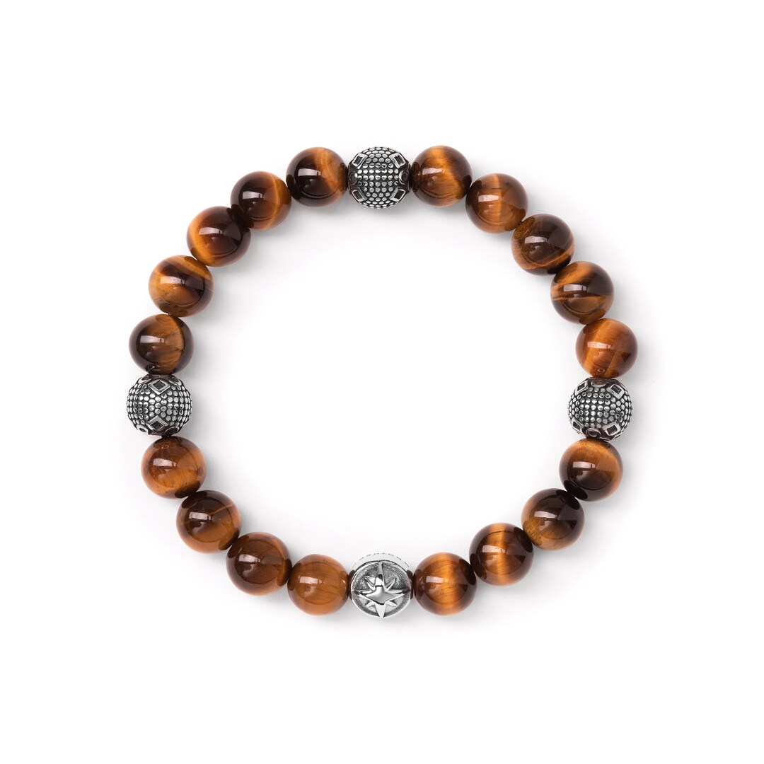 Tiger Eye and Silver Tropez Natural Gemstone Bead - Voyager Bracelet by ...