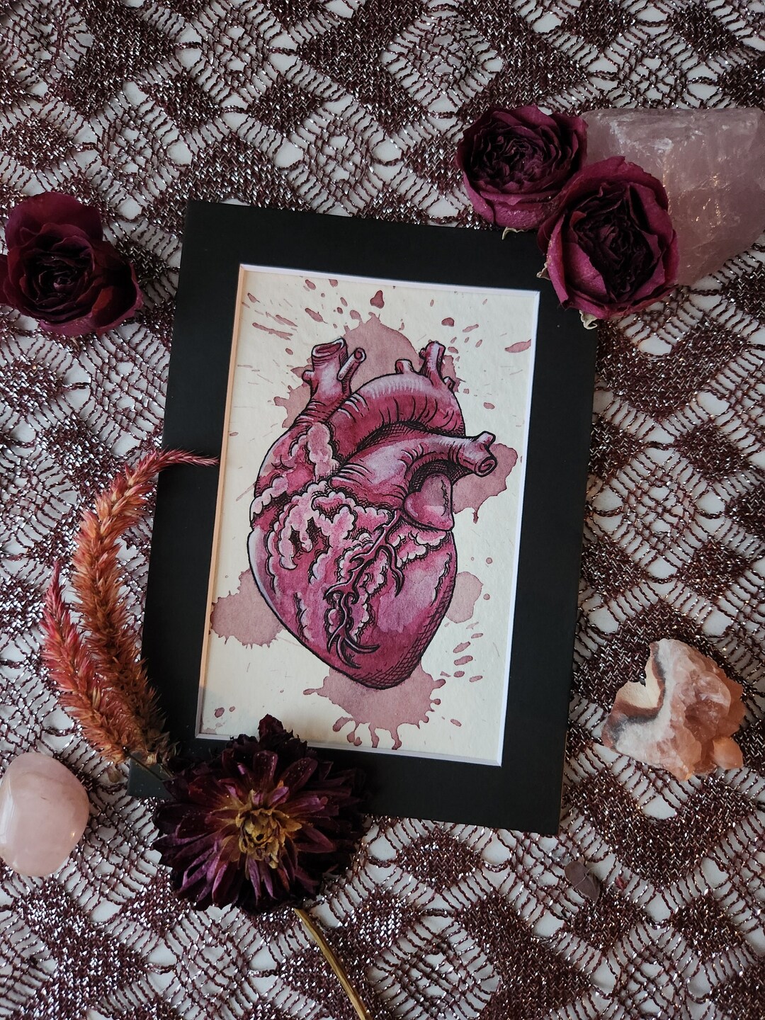 Anatomical Heart, Natural Dye Watercolor Art, Heart Illustration - Etsy