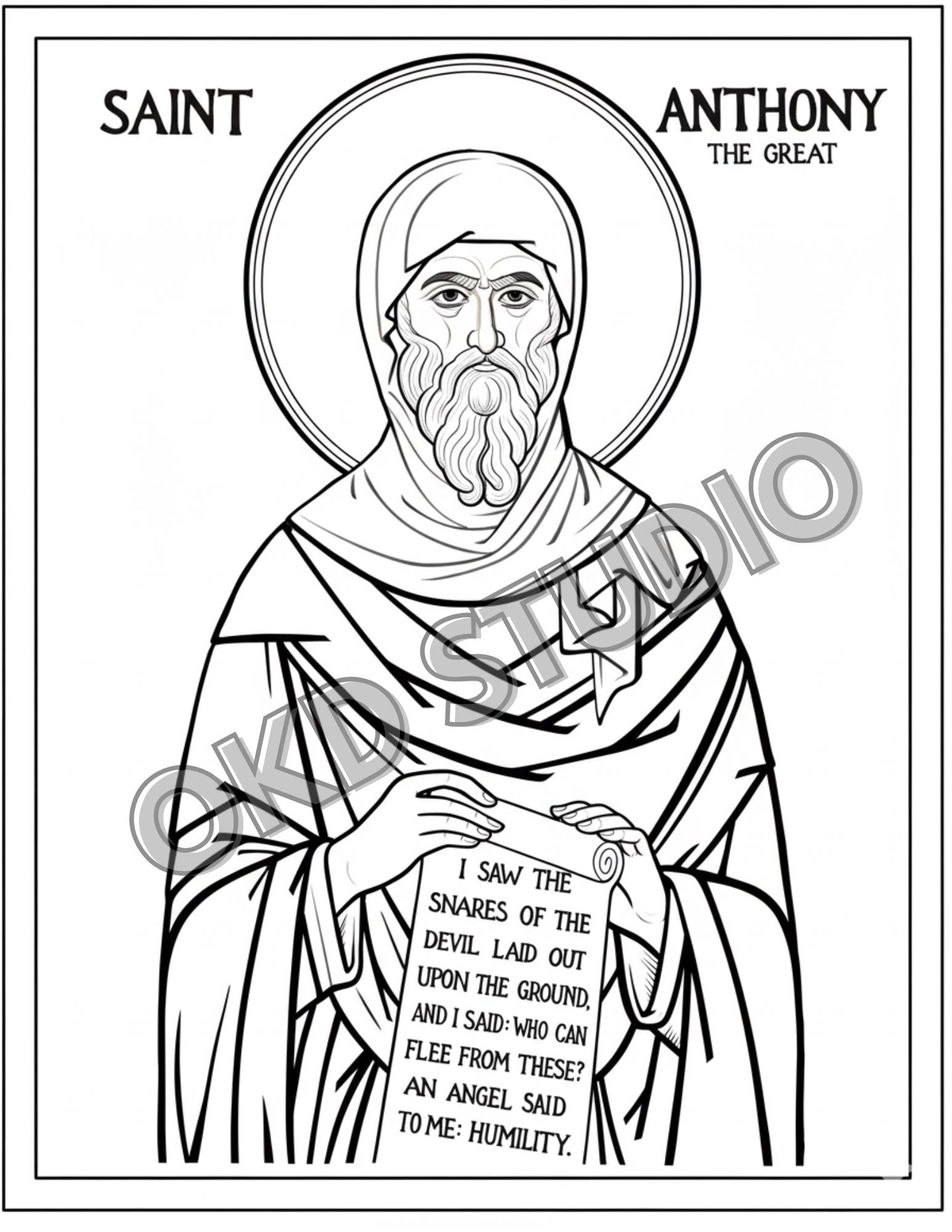 St. Anthony the Great Coloring Page | Desert Father Icon Printable ...