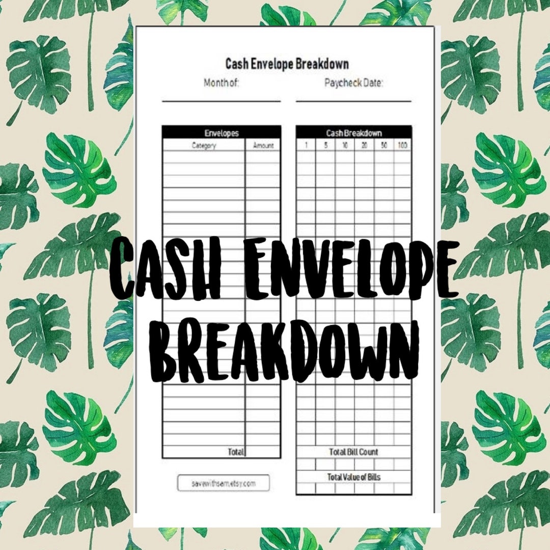 Cash Envelope Breakdown Tracker Printable PDF - Etsy