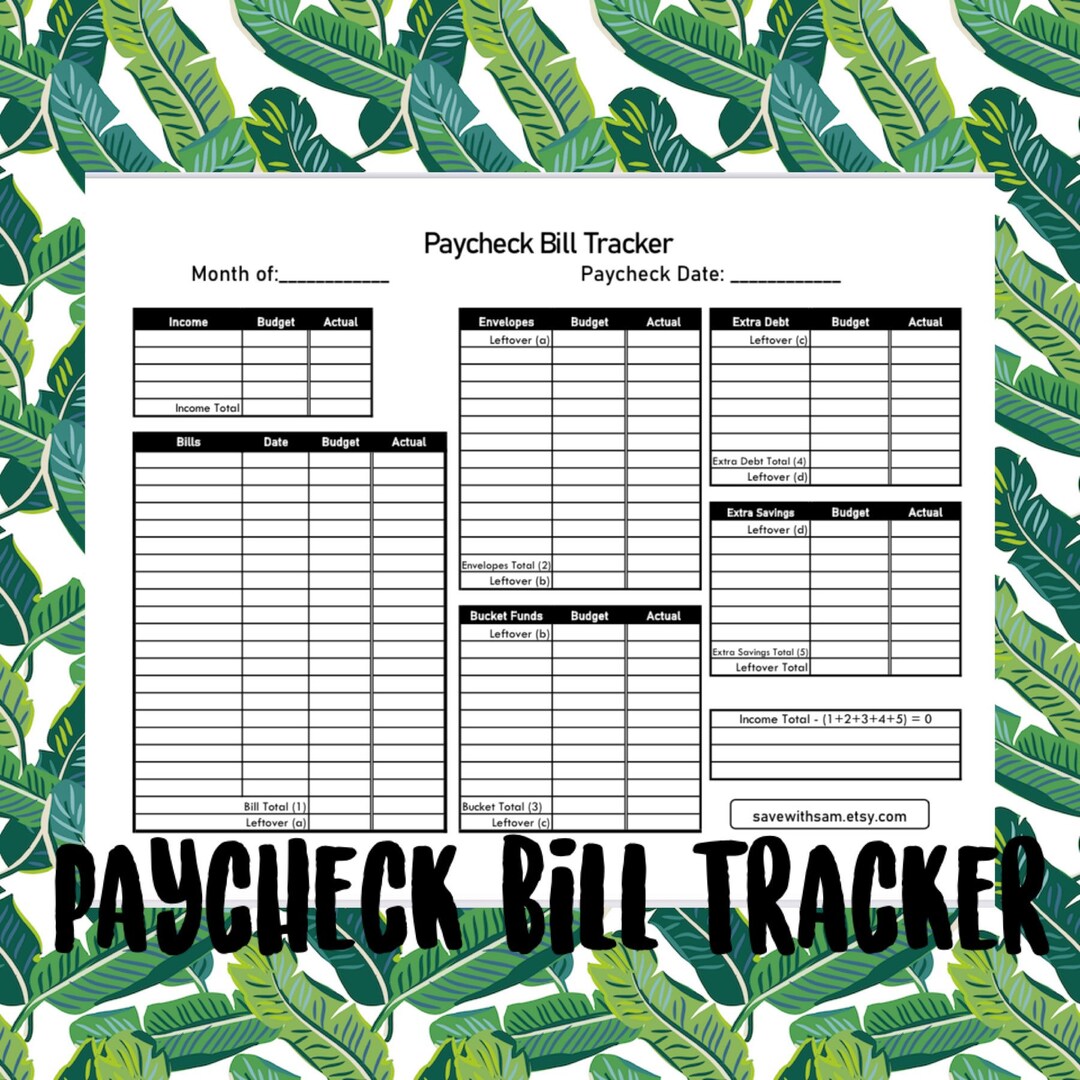 Paycheck Bill Tracker Tracker Printable (PDF) - Etsy