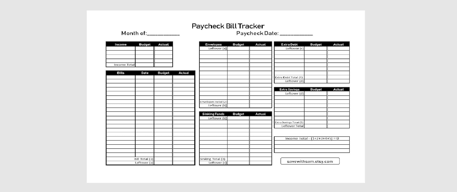 Paycheck Bill Tracker Tracker Printable (PDF) - Etsy