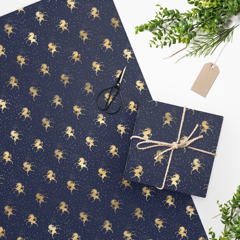 Navy Blue Gold Unicorn Wrapping Paper Dark Blue Gift Wrap - Etsy