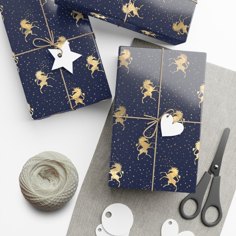 Navy Blue Gold Unicorn Wrapping Paper Dark Blue Gift Wrap - Etsy