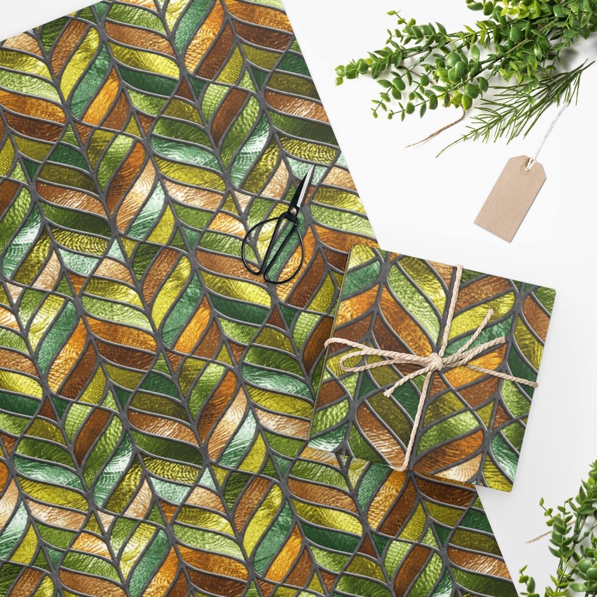 Green Copper Stained Glass Wrapping Paper Roll Eclectic - Etsy