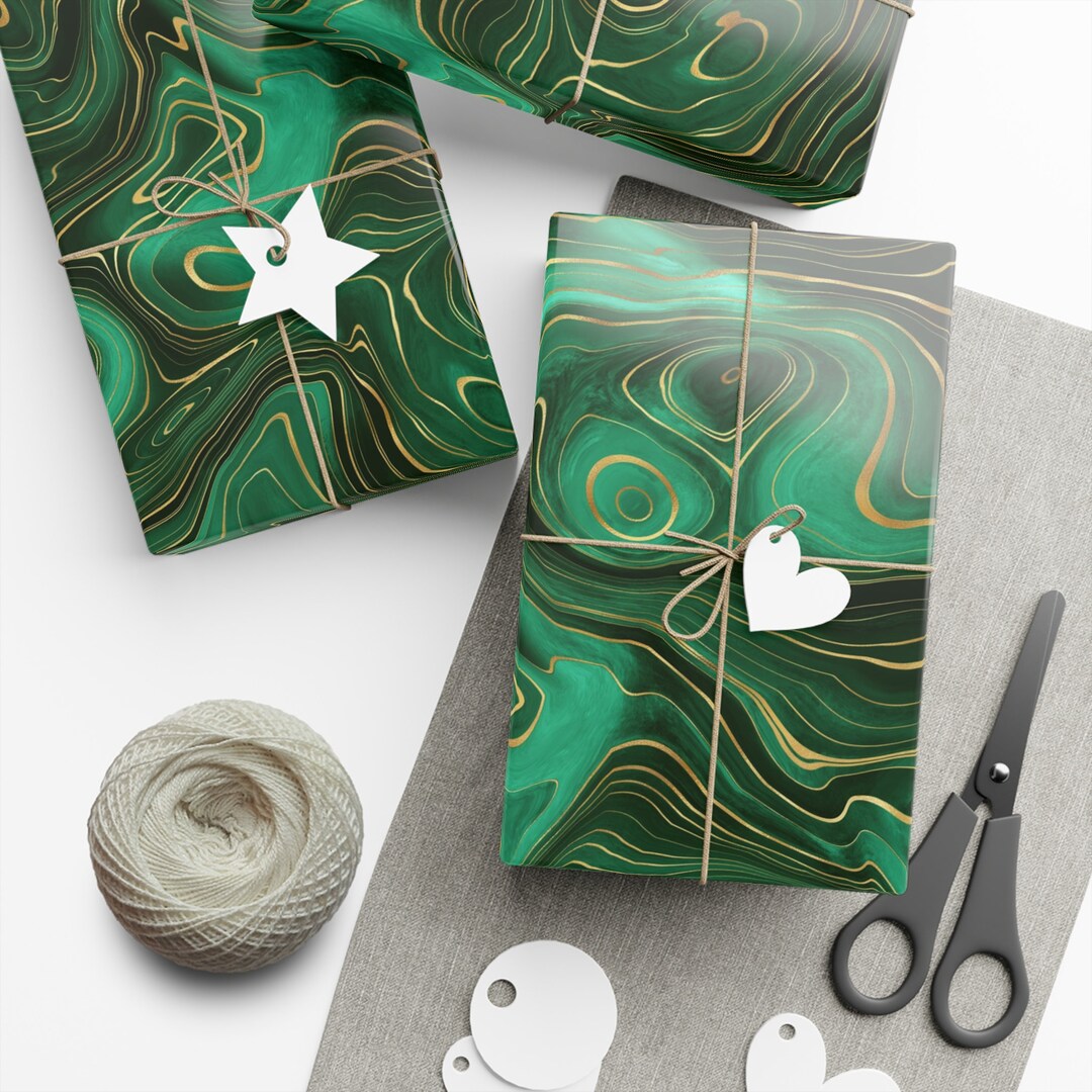 Emerald Green Wrapping Paper - Marble Green and Gold Geode Gift Wrap - Etsy