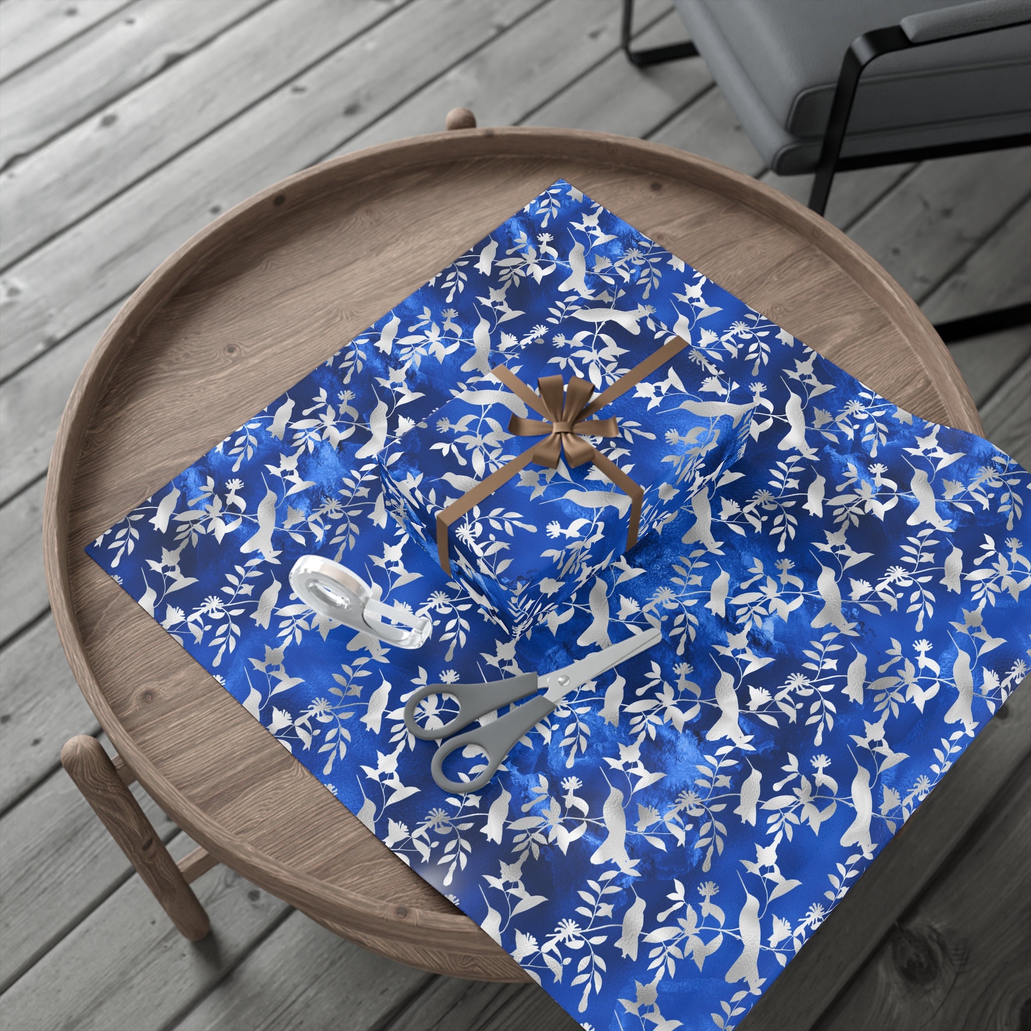 Royal Blue and Silver Wrapping Paper Fancy Hummingbird Gift Wrap - Etsy