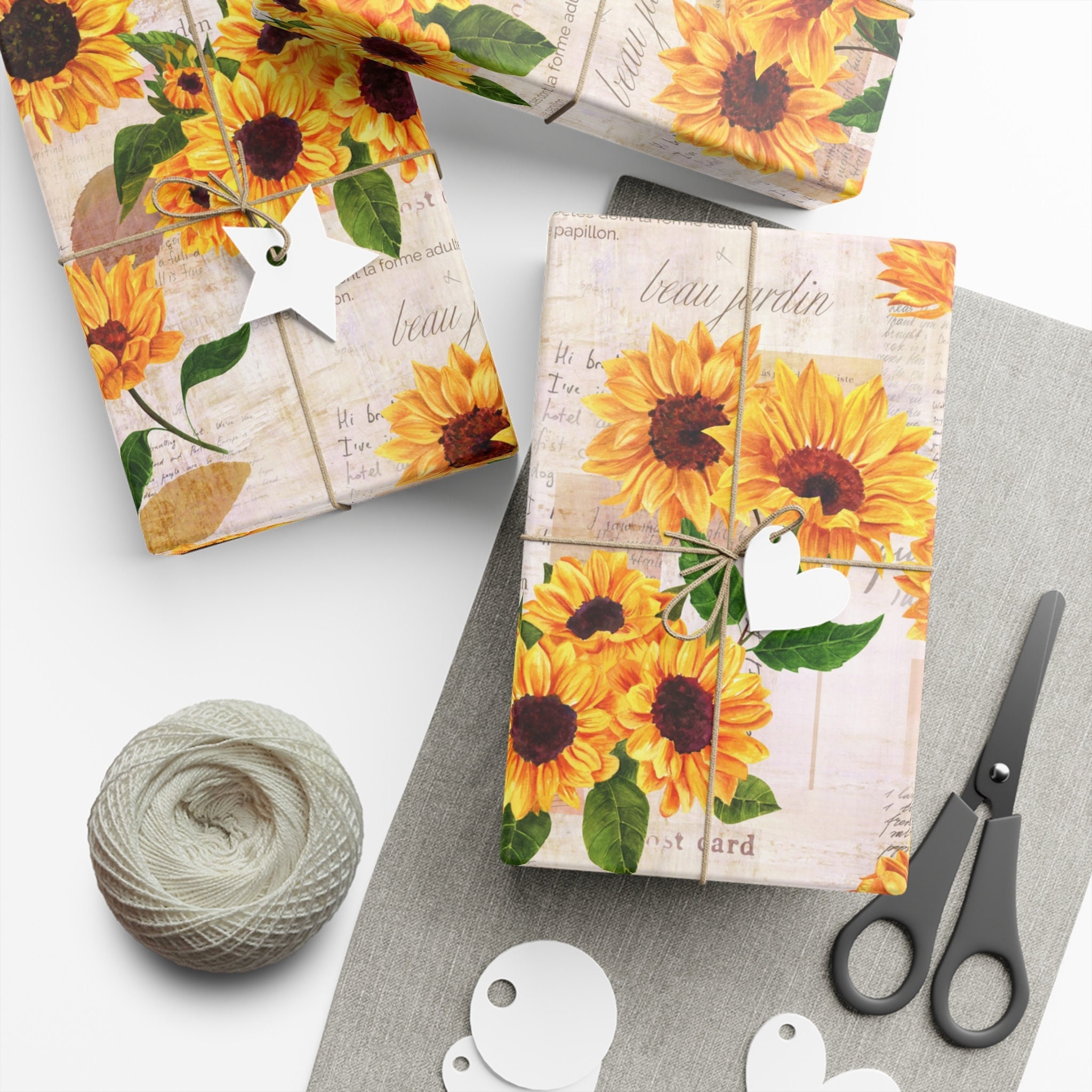 Sunflower Wrapping Paper Roll Boho Summer Gift, Vintage Sunflower Gift ...